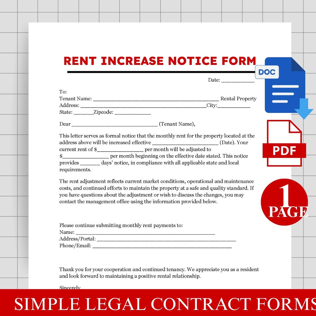Rent Increase Notice Form Ready to Print & Editable on Google Docs - Etsy