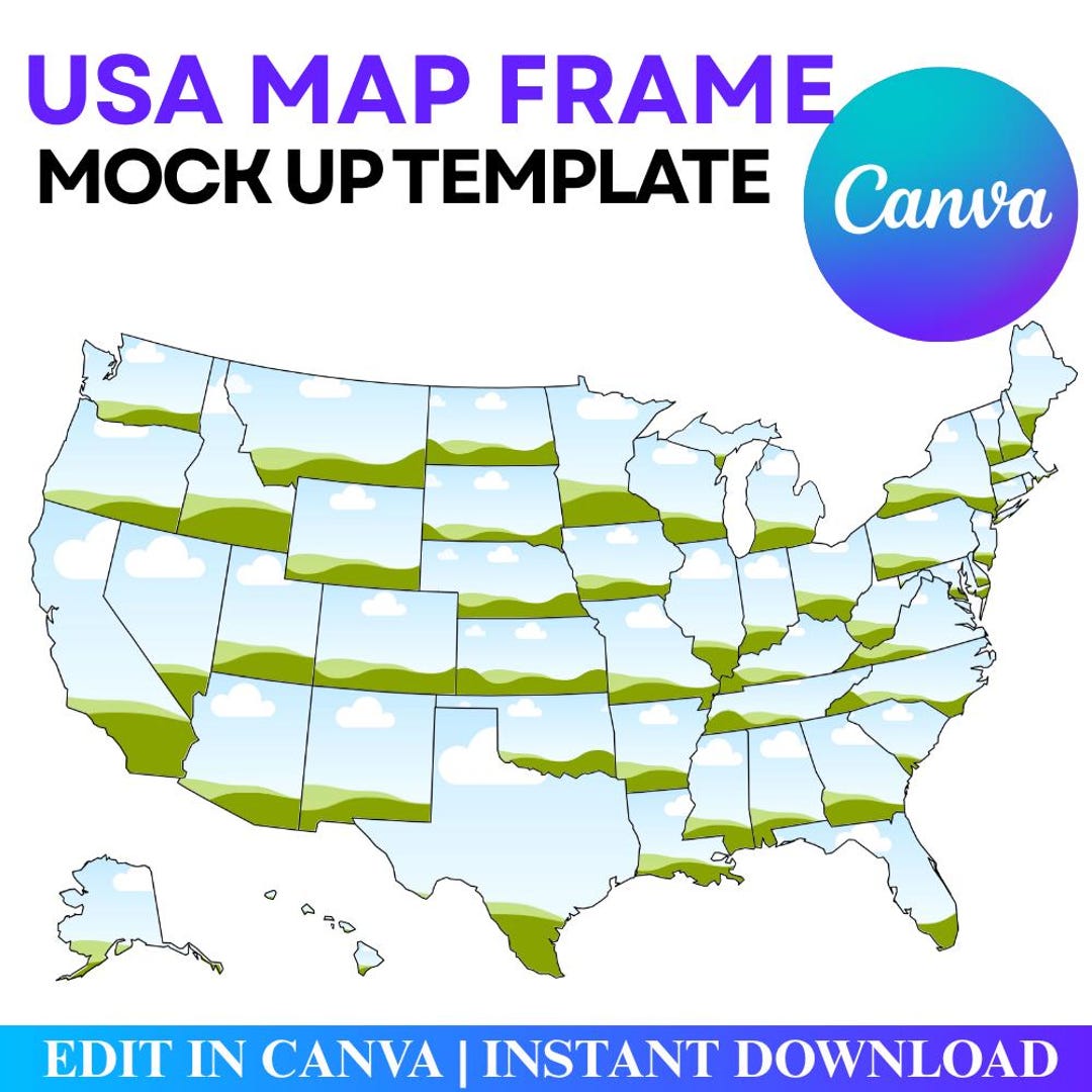 USA Full Map Frame Drag and Drop, Canva Template ( Digital Product ...