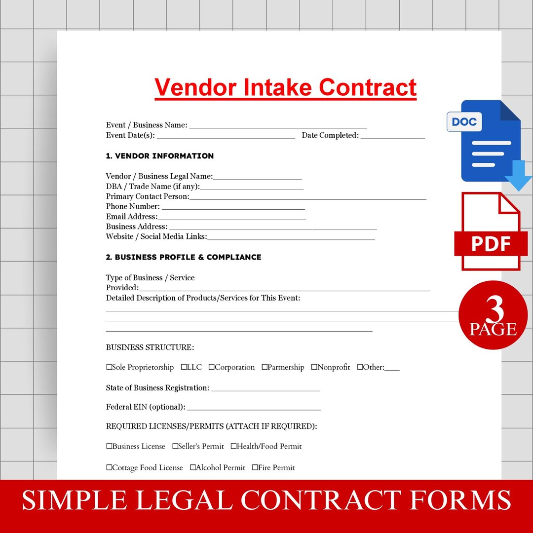 Vendor Intake Contact Form Ready to Print & Edit in Google Docs - Etsy