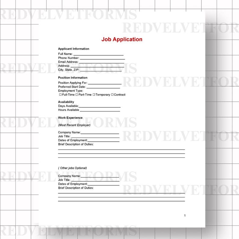 Job Application Form Ready to Print or Edit on Google Docs - Etsy