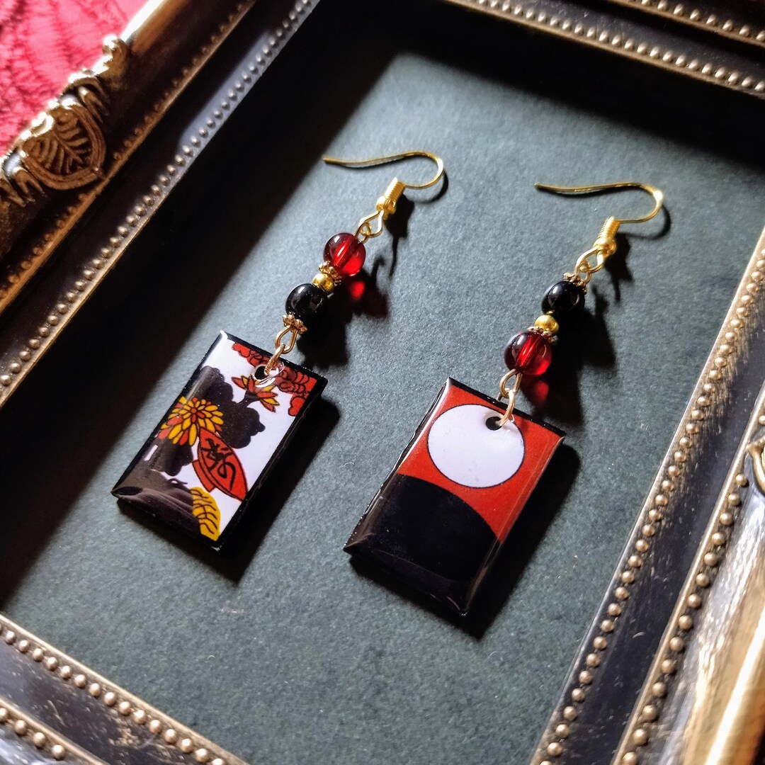 Traditional Japanese Hanafuda Earrings, a Gift for Her, Kimono, Yukata ...