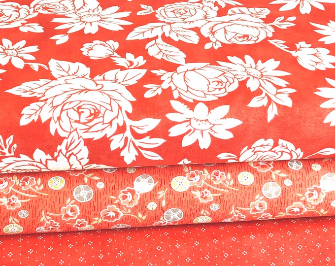 Strawberries and Rhubarb, Strawberry Fabric Bundle of 4 in Fat Quarter ...
