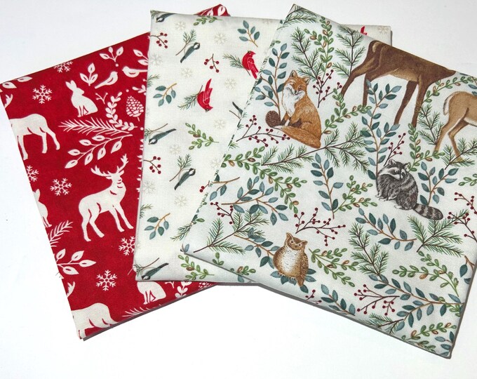 WOODLAND WINTER Fat Quarter Bundle of 3 - 18"x21/22" by Deb Strain for ...