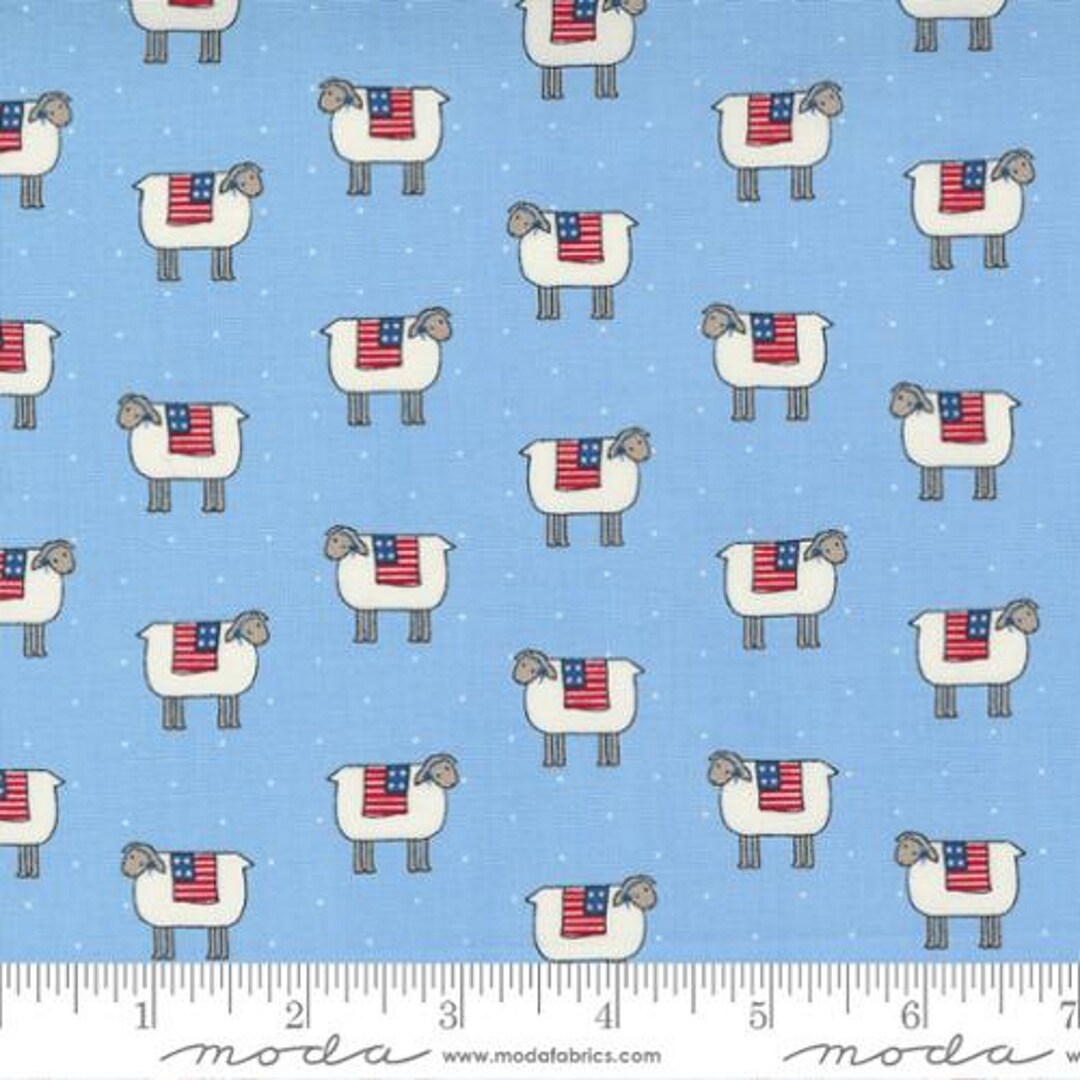 Fat Quarter 18x21/22, PRAIRIE DAYS Patriotic Sheep on Blue Background ...