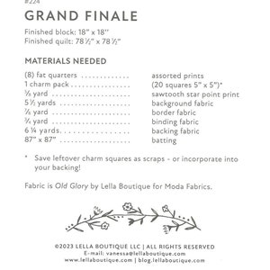 GRANDE FINALE Quilt Pattern by Lella Boutique, 78"x78", Blocks Are 18 ...