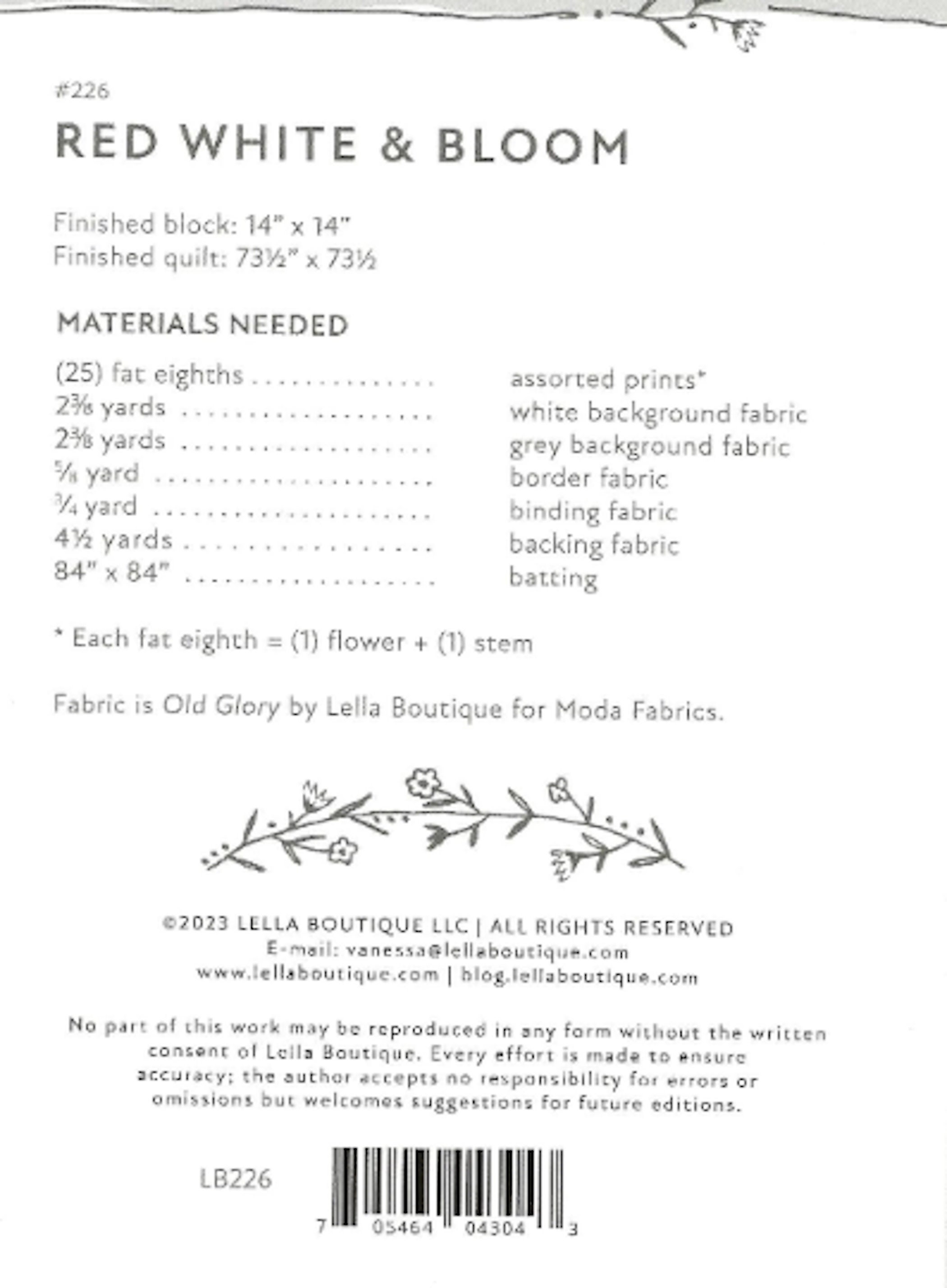 Sale, RED, WHITE & BLOOM Quilt Pattern by Lella Boutique/ Moda Designer ...