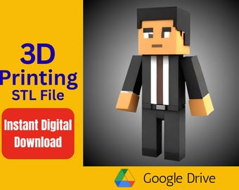 Blocky Business Figure STL File | Pixel Art Style 3D Model | Digital ...