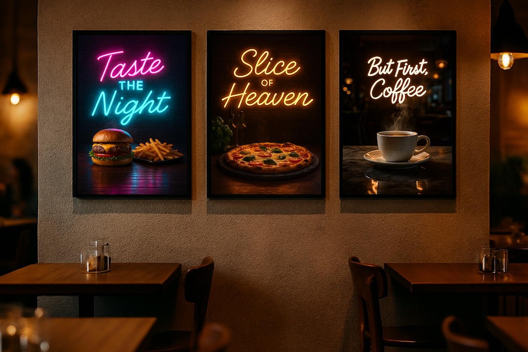 Neon Foodie Poster Set | Modern Restaurant Prints (digital) - Etsy