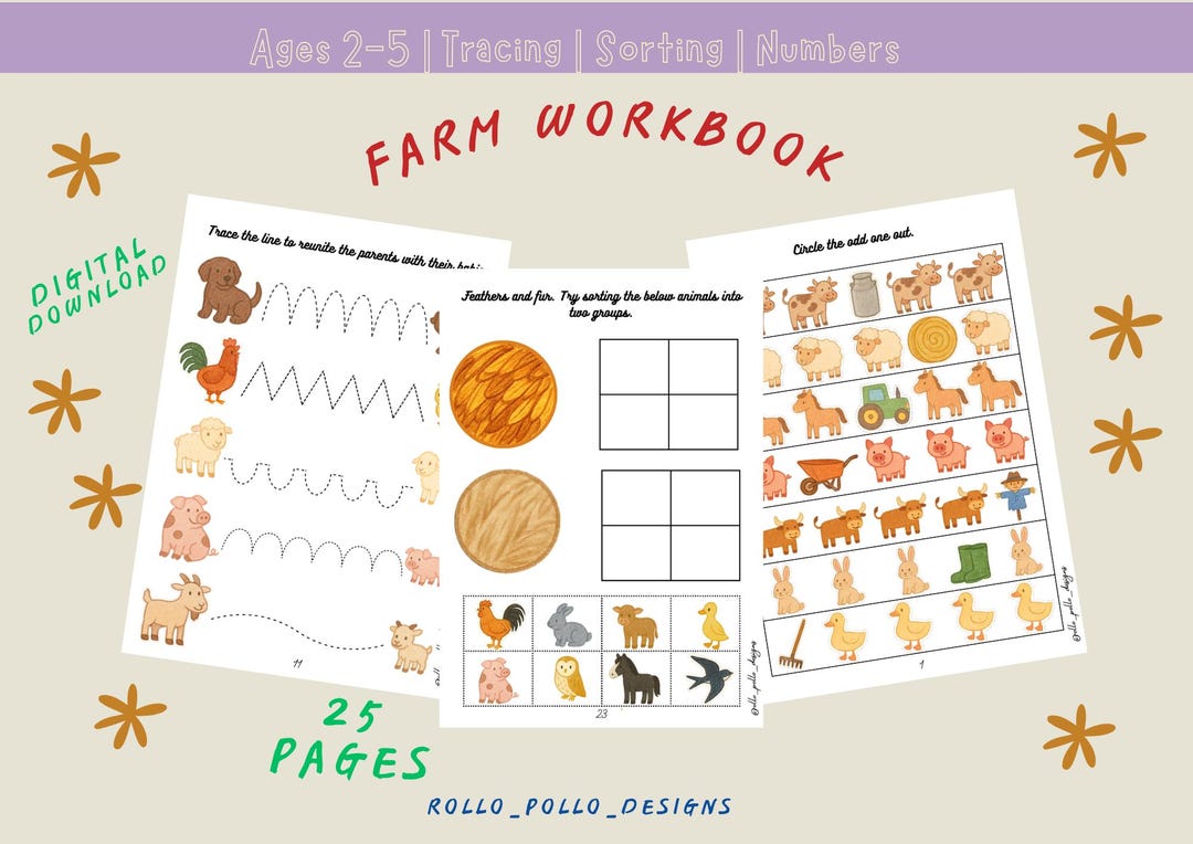 Farm Activity Pack| Toddler Preschool Busy Book| 25 Pages| Printable ...