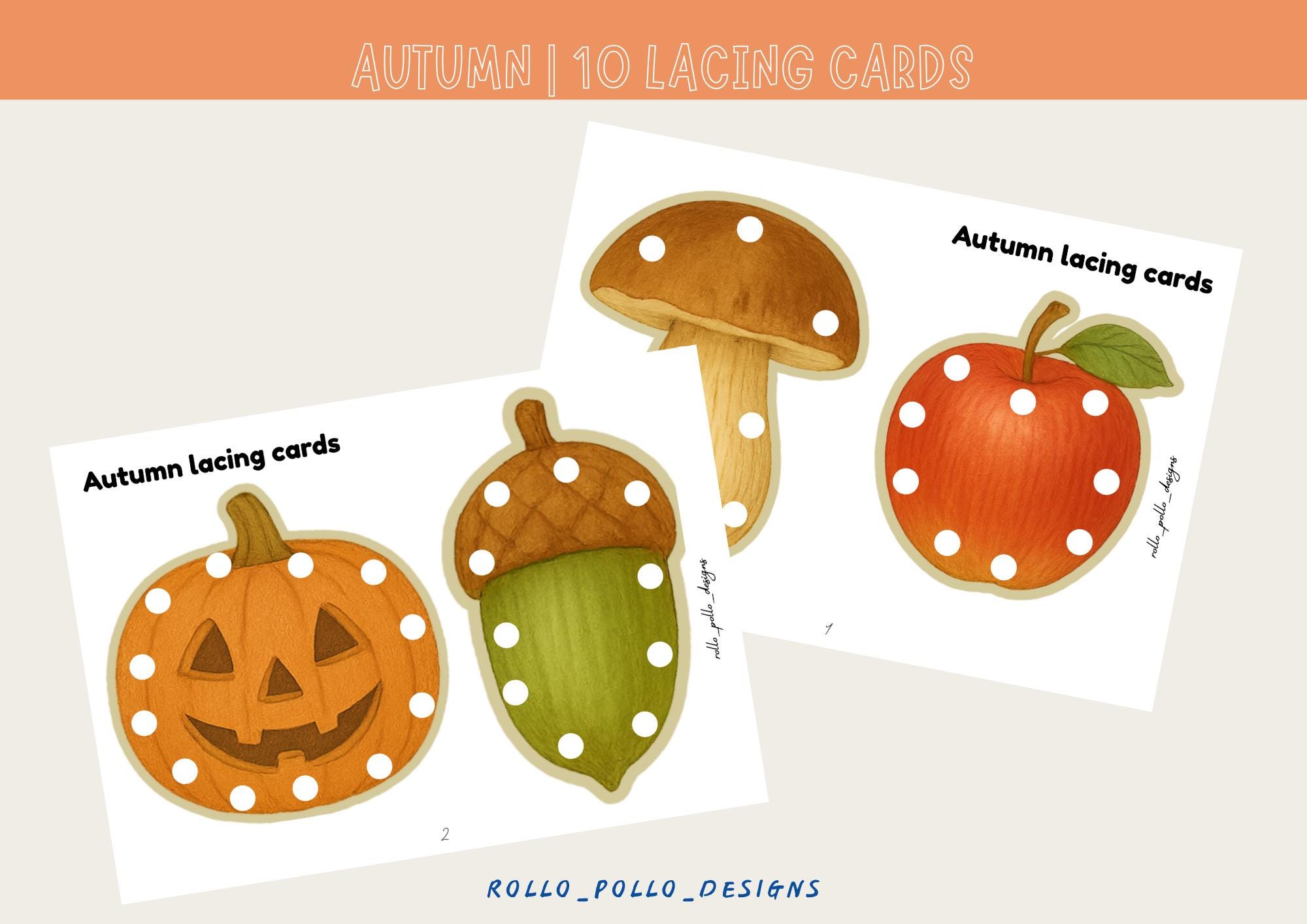 Autumn Lacing Cards – Set of 10| Printable Fall Activity| Toddler and ...
