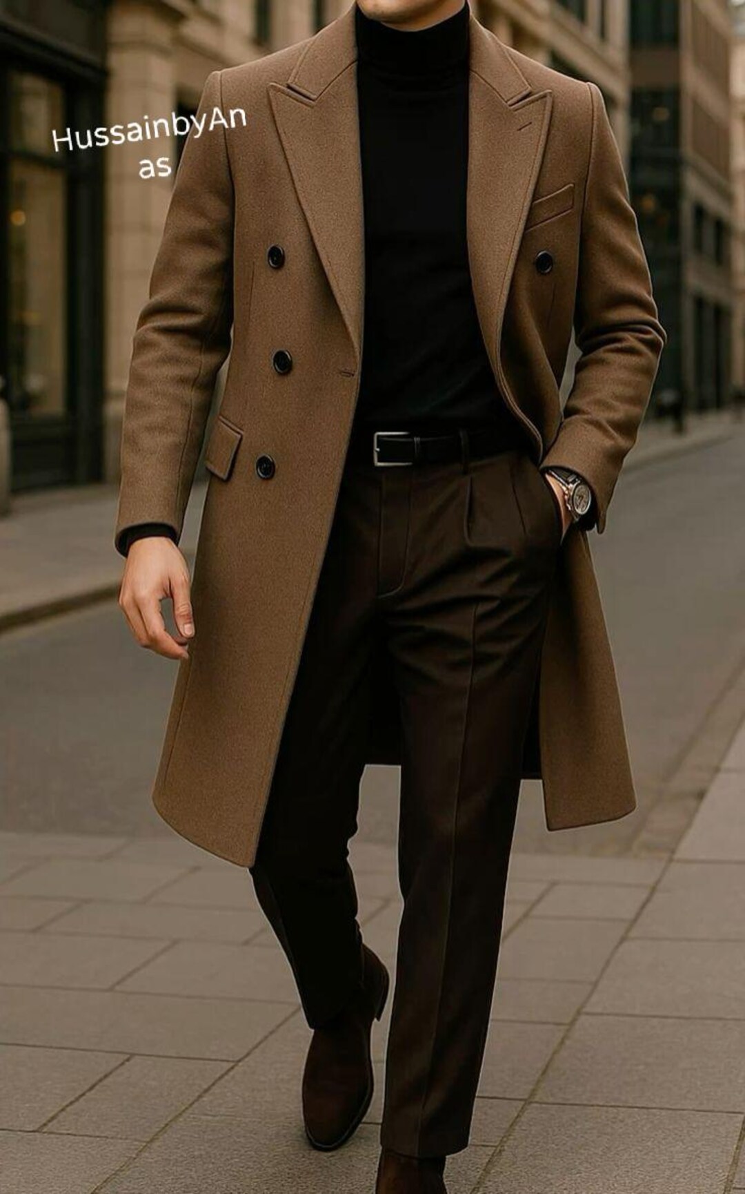 Men’s Camel Wool Overcoat | Classic Double-breasted Coat + Pant - Etsy
