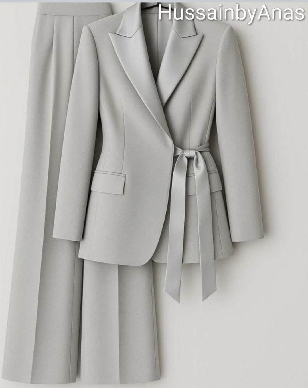 Custom Tailored Suit Set, Belted Blazer, Wide Leg Pants, Formal Wear - Etsy