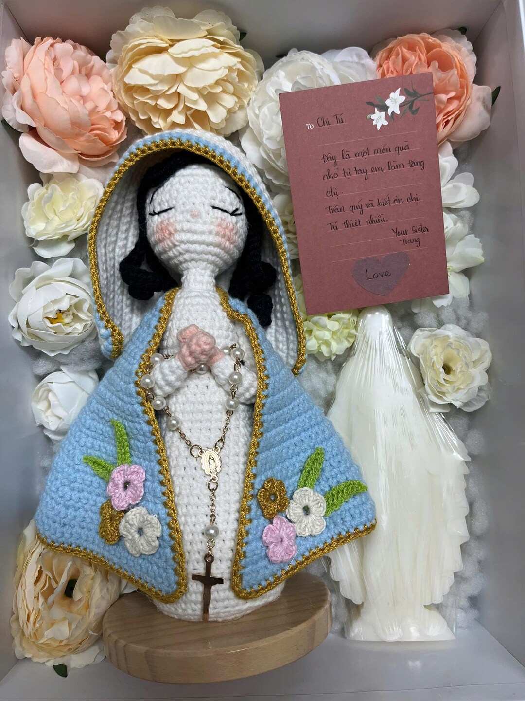 Crochet Virgin Mary Doll With Rosary – Handmade Catholic Religious Gift ...
