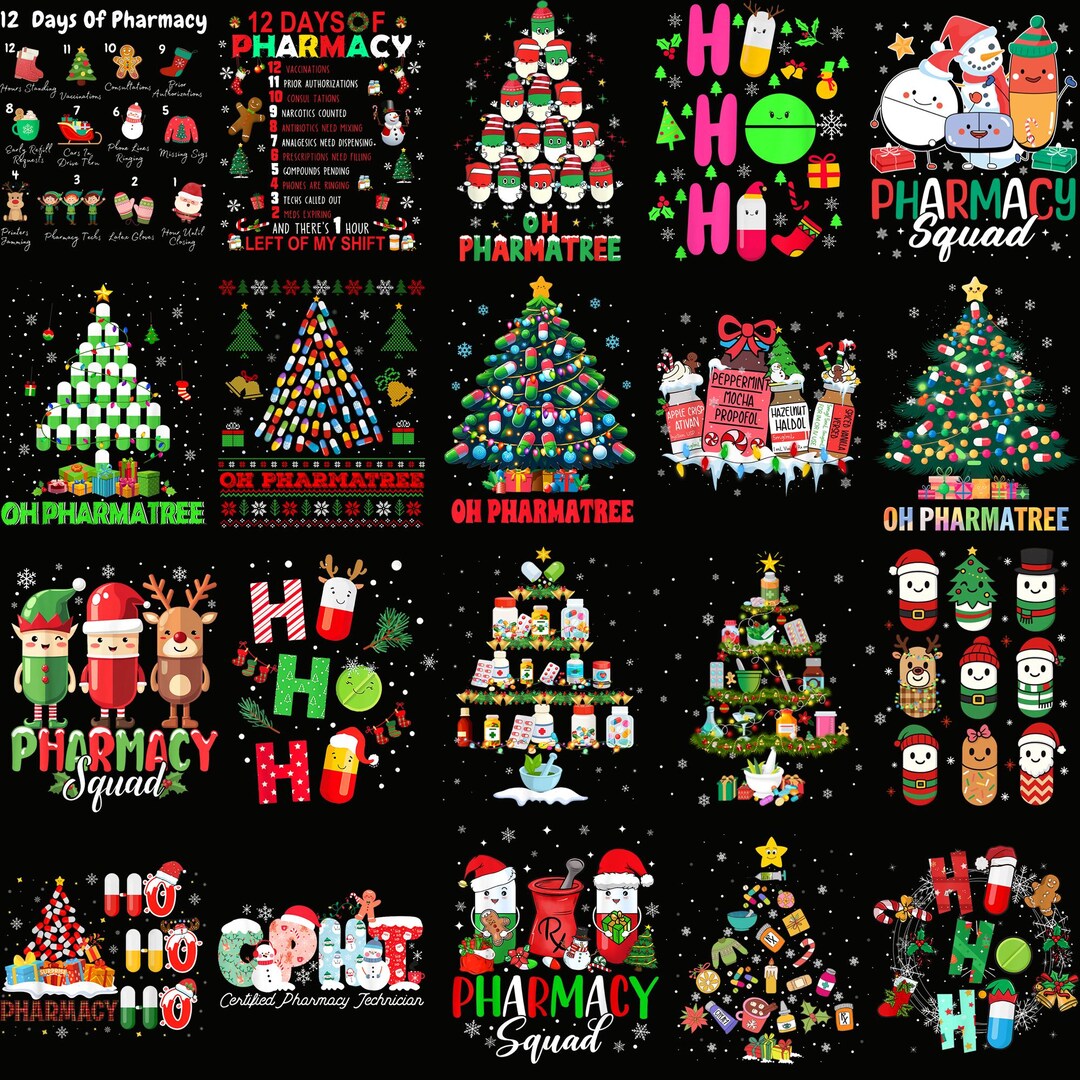 20 Christmas Pharmacy PNG Bundle, Pharmacy Tree Xmas Design, Funny ...