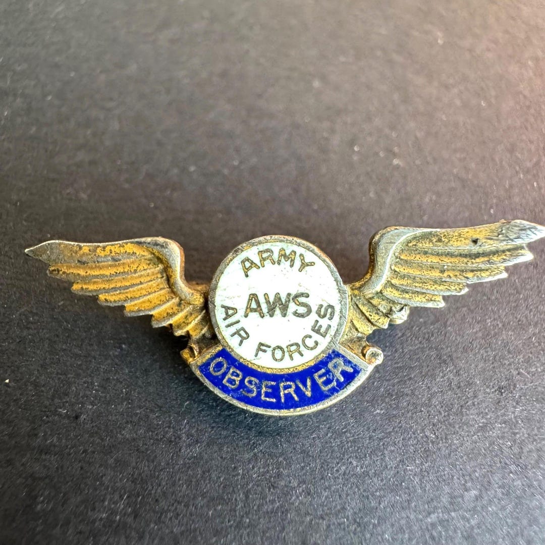 WWII WW2 Sterling Silver Army Air Forces AWS Observer Wing Brooch ...
