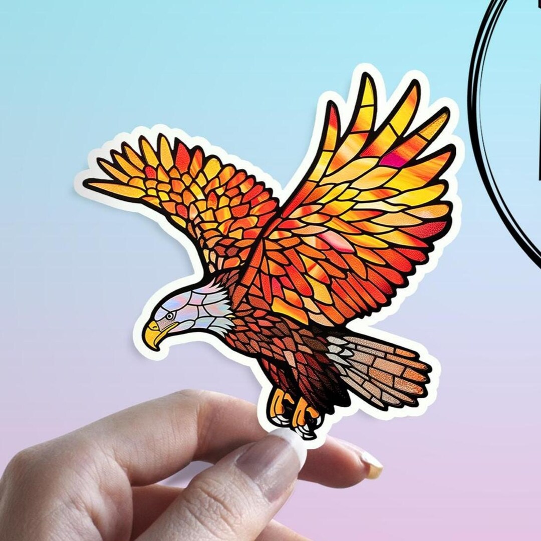 Stained Glass Golden Eagle Sticker: American Eagle Waterproof Sticker ...