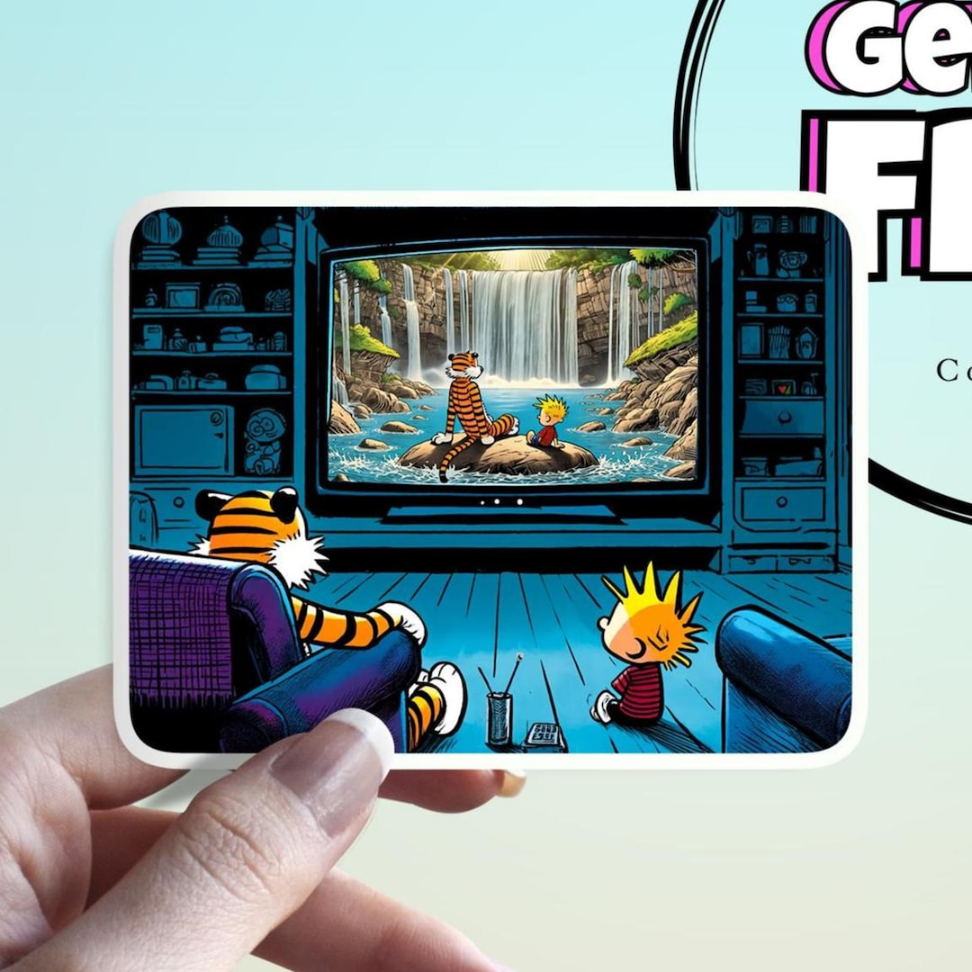 Watching TV Sticker: Calvin & Hobbes Waterfall Waterproof Television ...