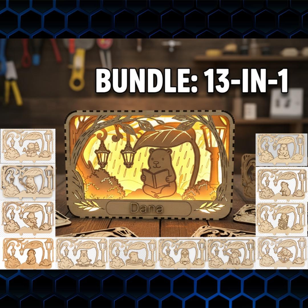 Capybara Shadow Box SVG Bundle | 3D Laser Cut Night Light (13 Designs ...