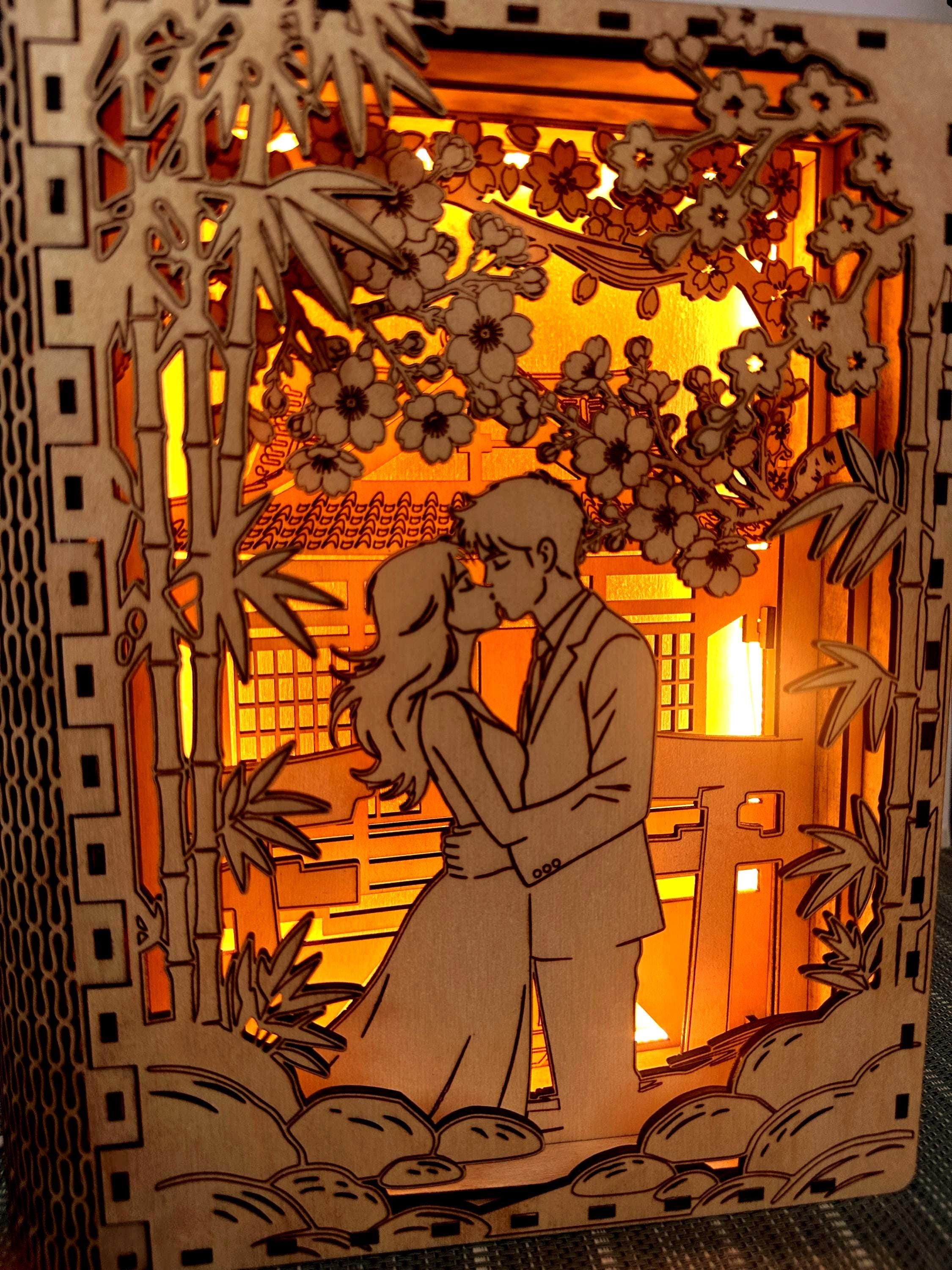 Sakura Tree Shadow Box SVG | Romantic Couple, Laser Cut Book Nook ...