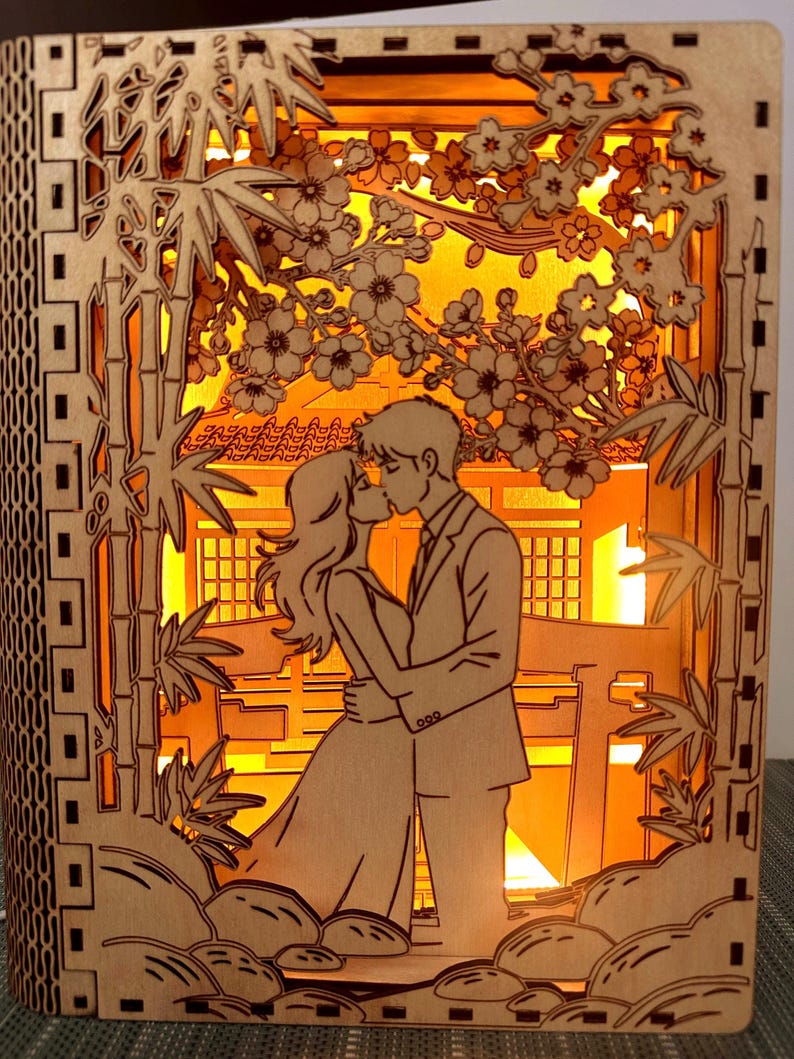 Sakura Tree Shadow Box SVG | Romantic Couple, Laser Cut Book Nook ...