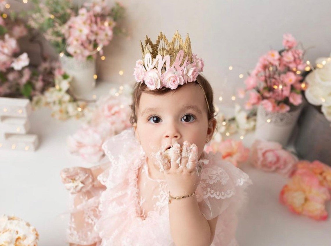 First Birthday crown cursive ONE mini Sienna gold 2 tone | Etsy