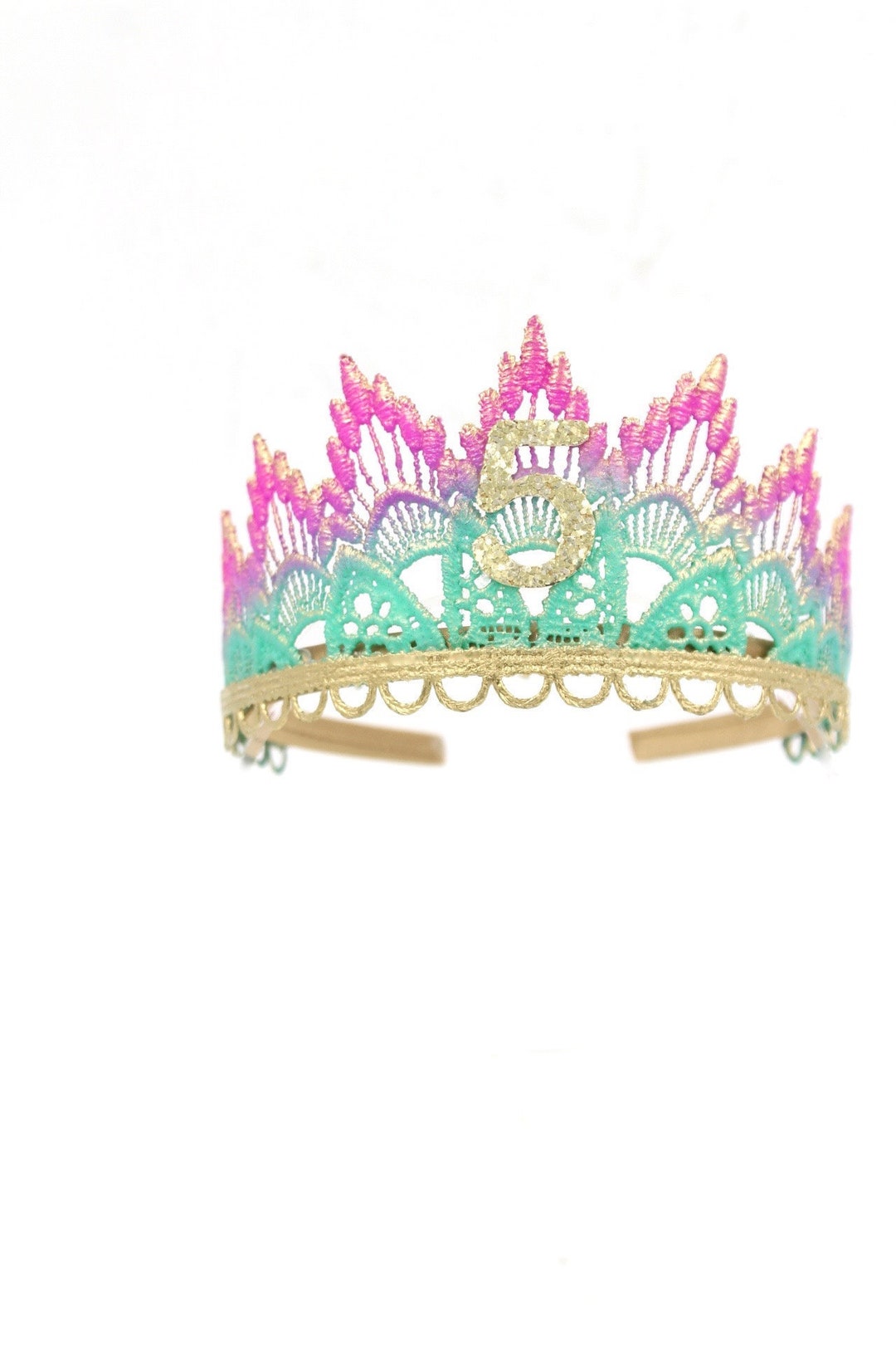 Mermaid Birthday Tiara Magenta Seafoam Ombre GOLD Glitter AGE Sienna - Etsy