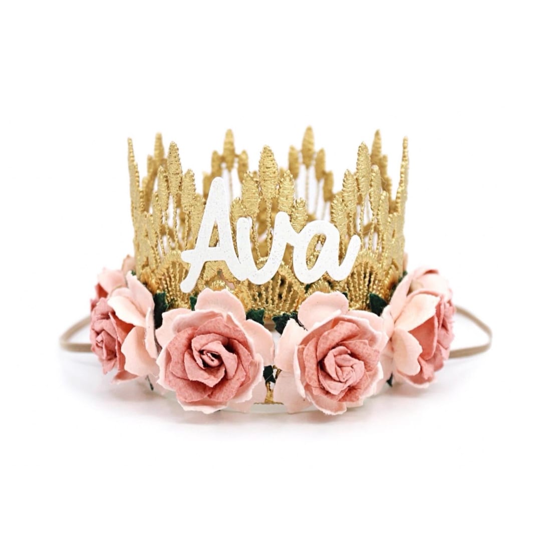 First Birthday Crown | Personalized Age or Name Mauve Flower Crown ...