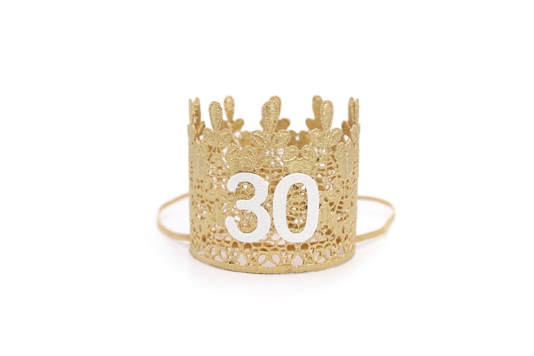30th Birthday Crown Mini Sage Lace Crown Party Hat Gold White Gift for ...