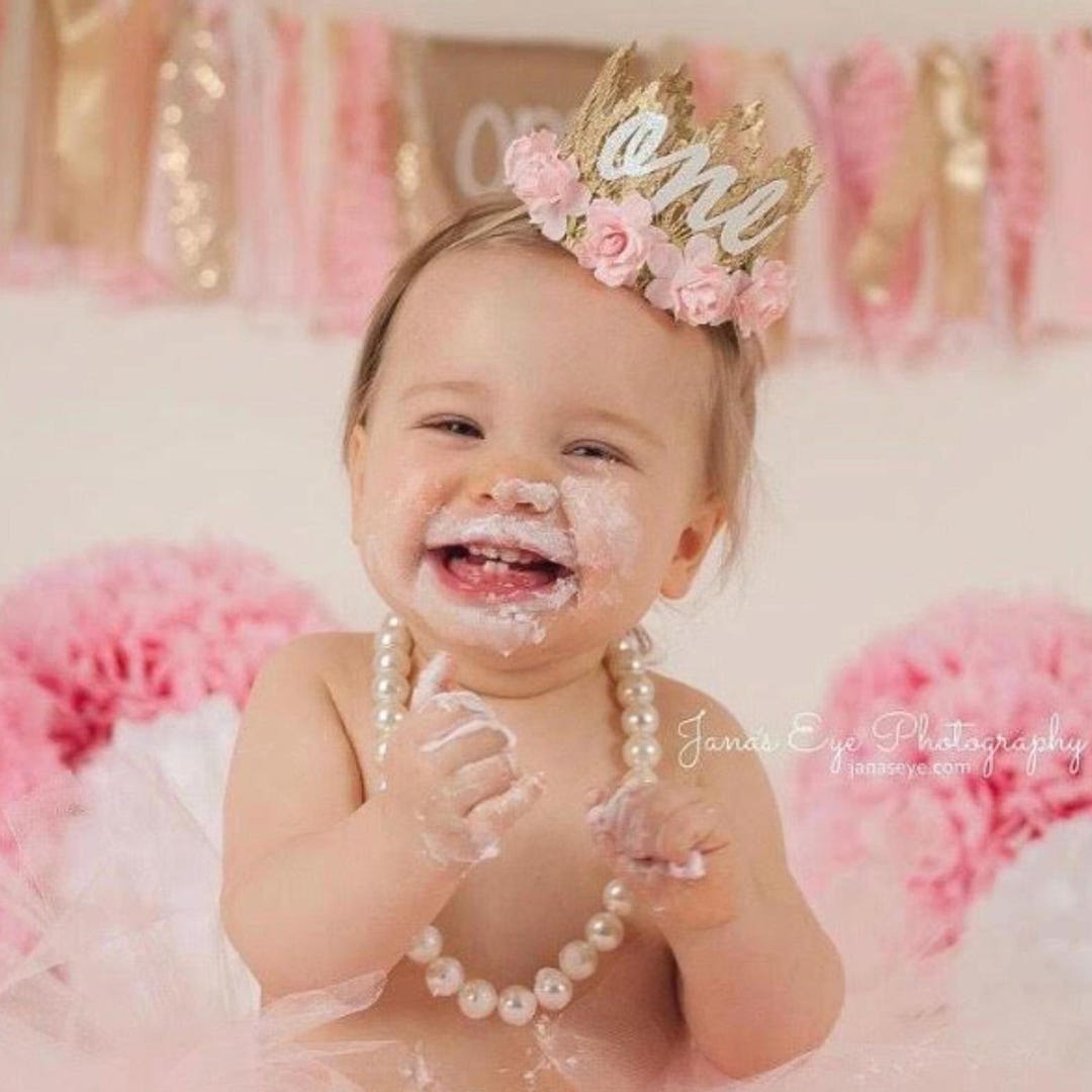 First Birthday Crown, Gold Lace Baby Crown, 1st Birthday Tiara, Cake ...
