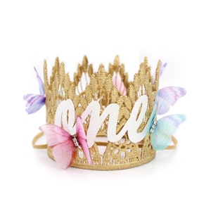Fairy First 1st One Birthday Butterfly Mini Sienna Flower Lace Crown ...