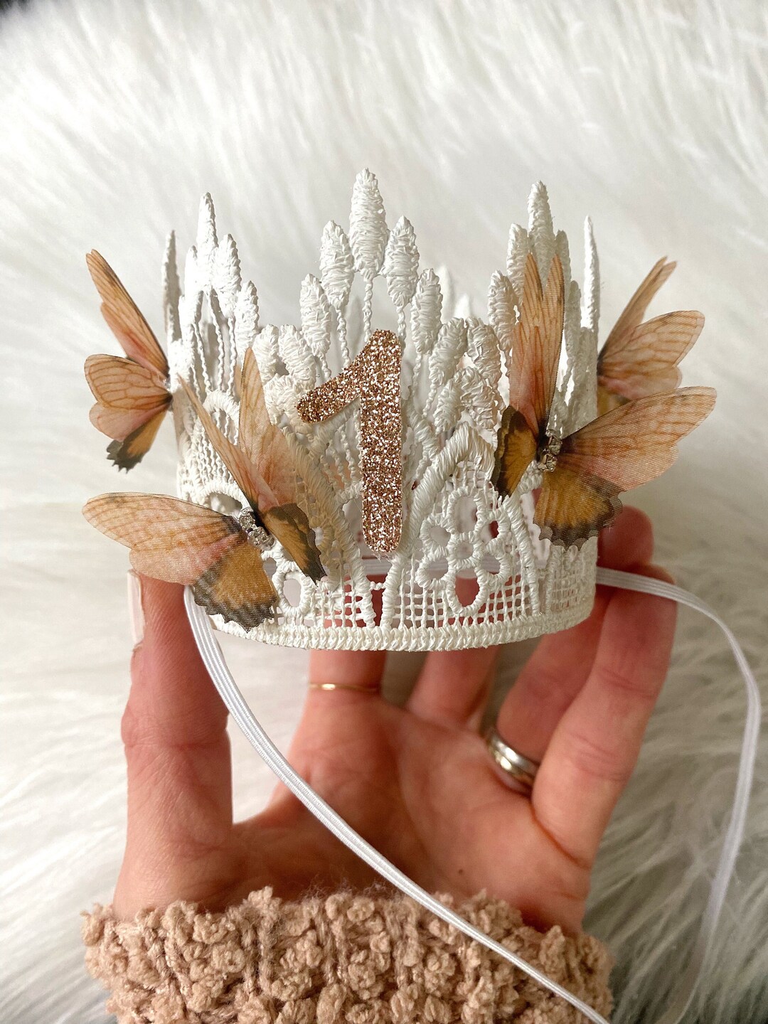 Fairy First Birthday Butterfly Crown Neutral 1st Birthday Boho Beige ...