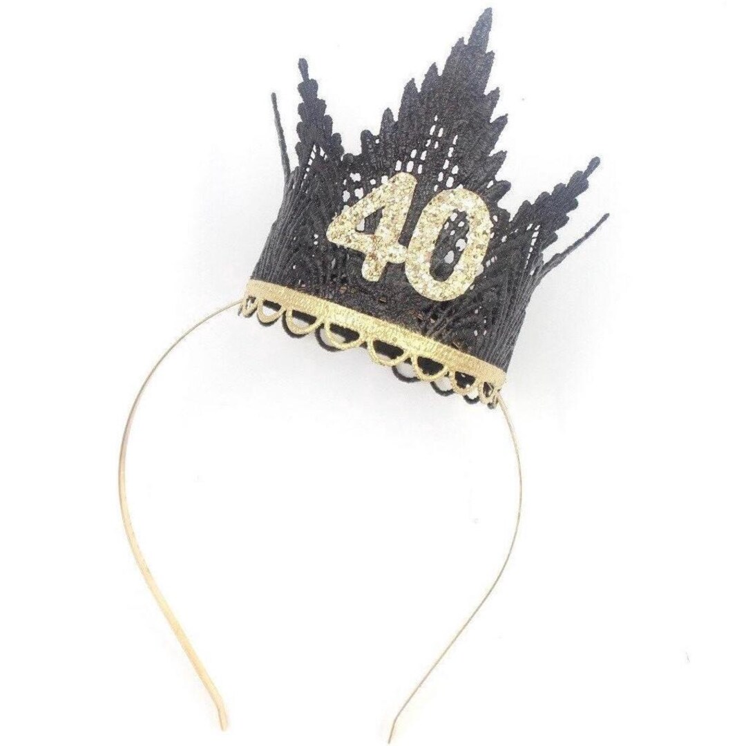 40th Birthday Lace Tiara Crown Party Hat MINI Sevyn || Black + Gold ...