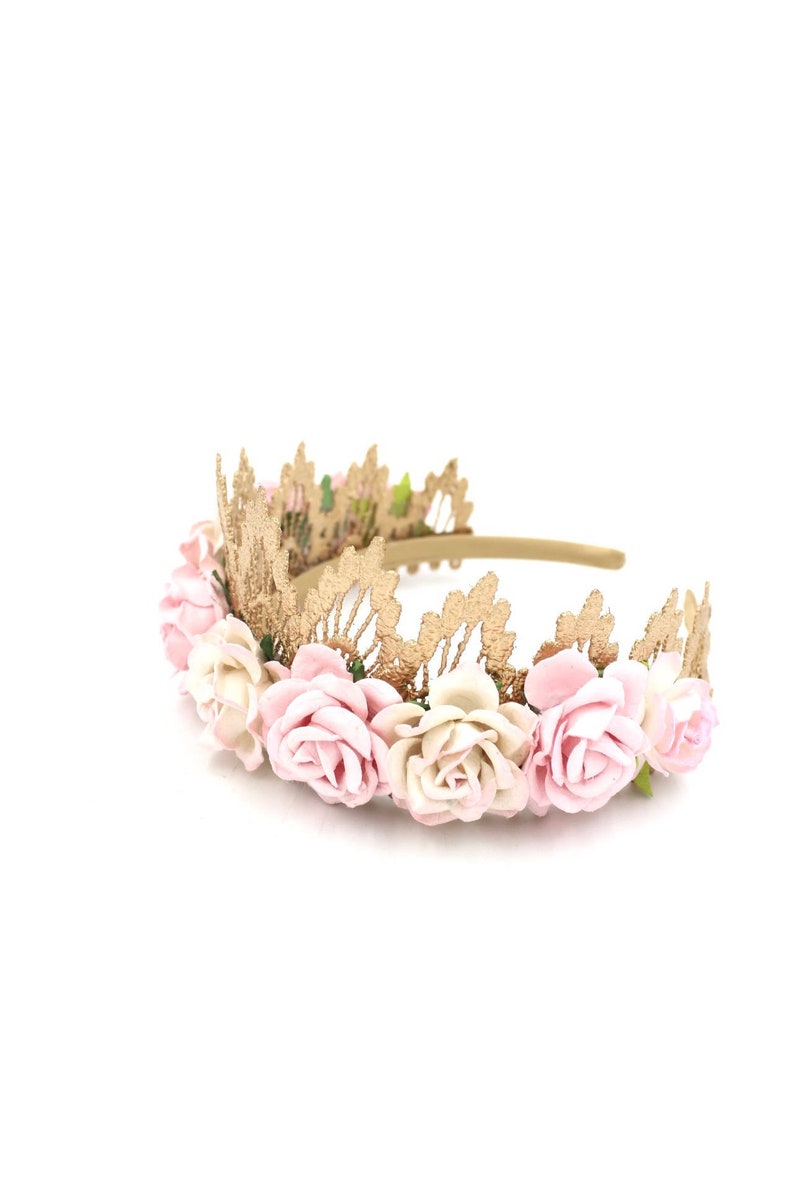 Rose Gold Lace TIARA With Large Blush Pink Roses Flower - Etsy