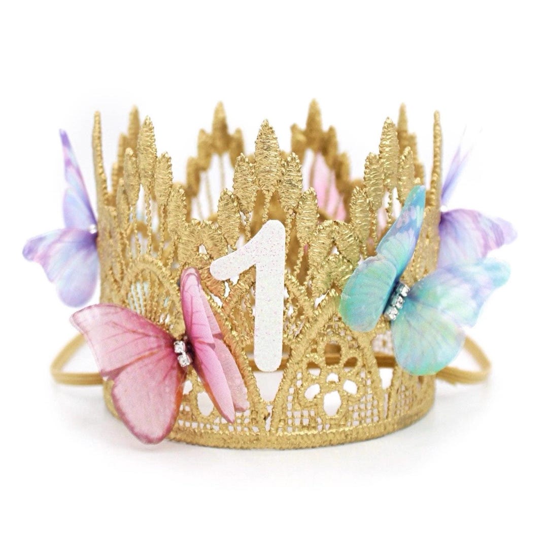 Fairy First 1st One Birthday Butterfly Mini Sienna Flower Lace Crown ...