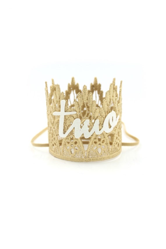 MINI Second Birthday Gold Cursive TWO Lace Crown Headband | Etsy