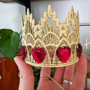 Queen of Hearts Gold Crown | Ruby Red Heart Tiara | Alice in Wonderland ...