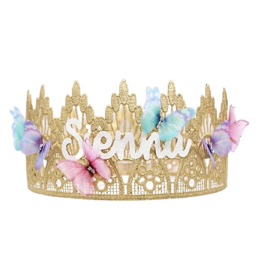 Personalized Name Butterfly Crown, Gold Lace Tiara for Kids & Adults ...