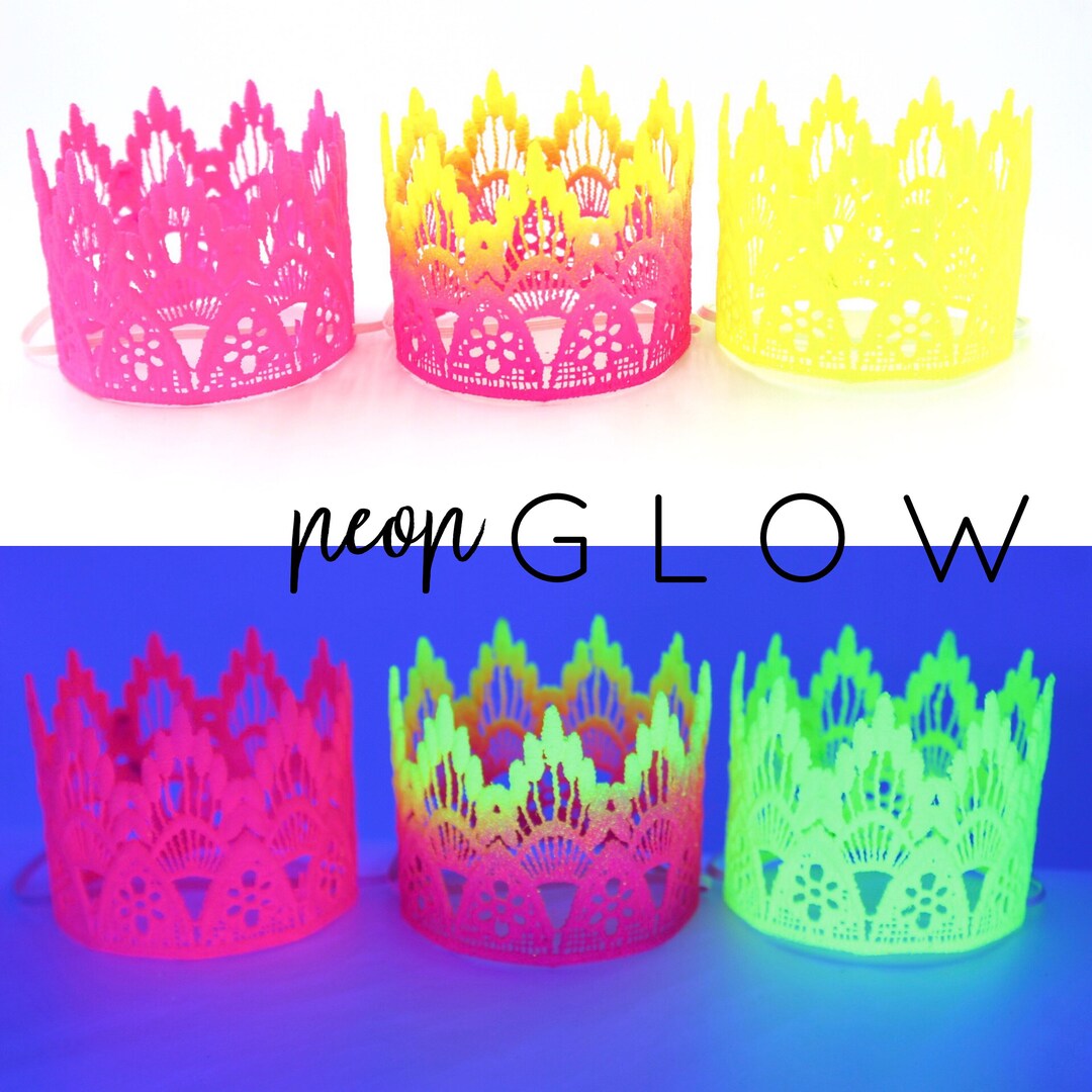 Neon GLOW Party MINI Sienna Lace Crown Headband Glows Under Black ...