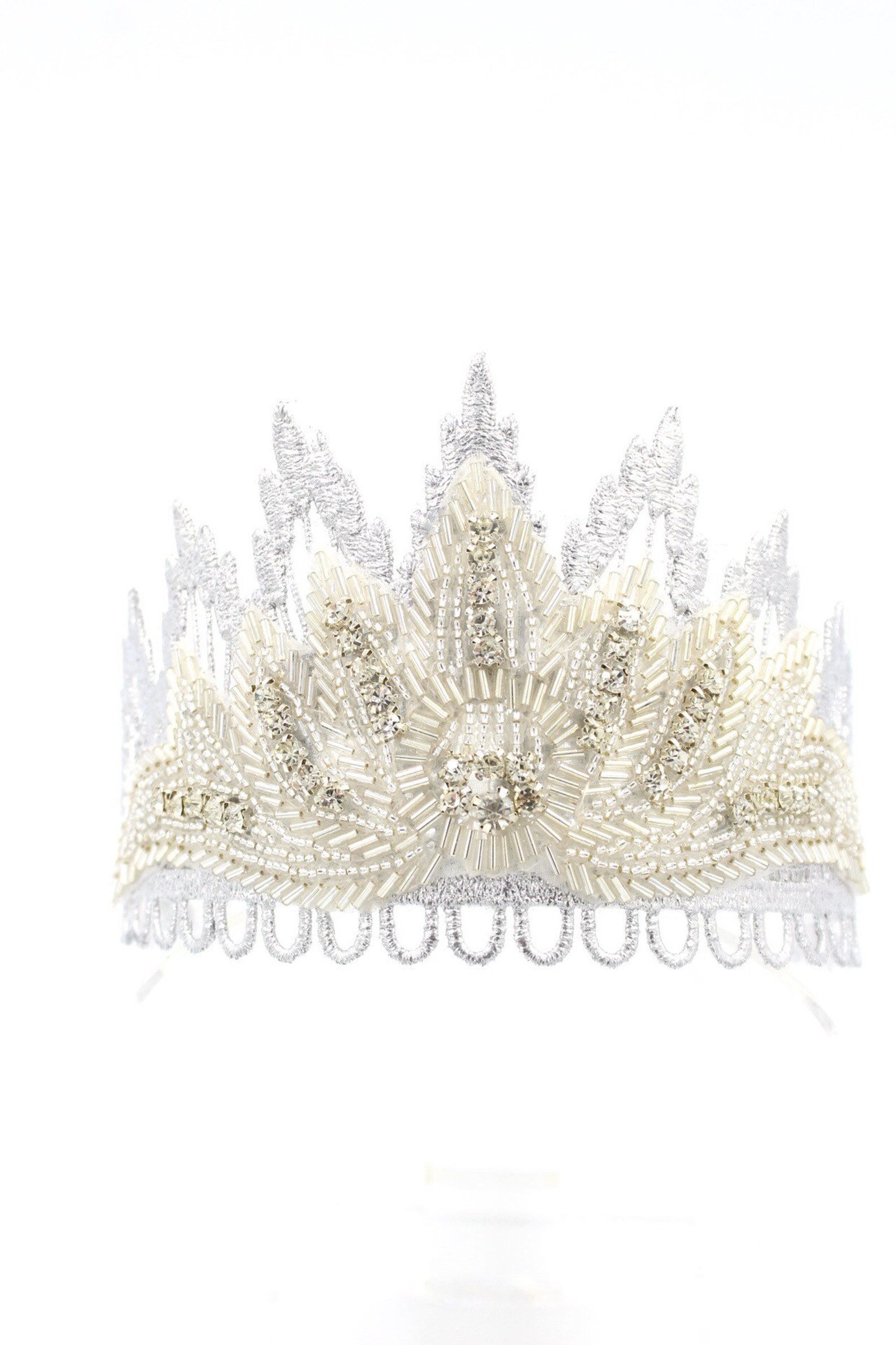 Sienna Lace TIARA || SILVER Beaded + Rhinestone Embellished || Bridal ...