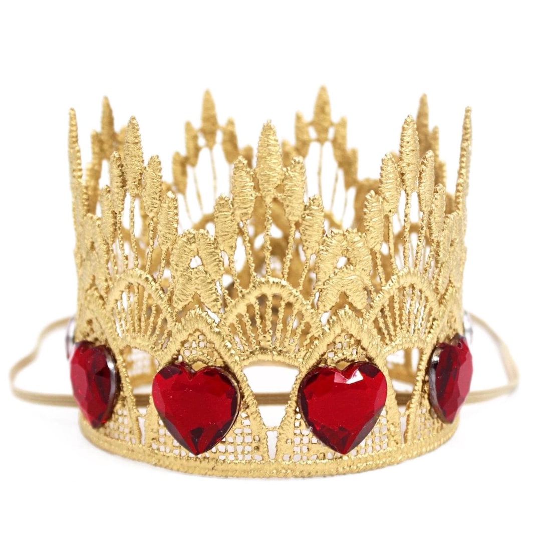 Queen of Hearts Gold Crown | Ruby Red Heart Tiara | Alice in Wonderland ...