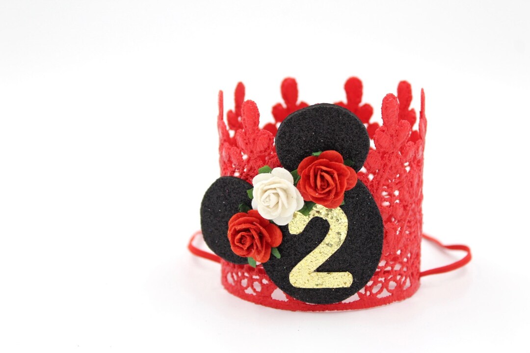 Birthday Mouse MINI Red Black Lace Crown Headband Photo Prop Customize ...