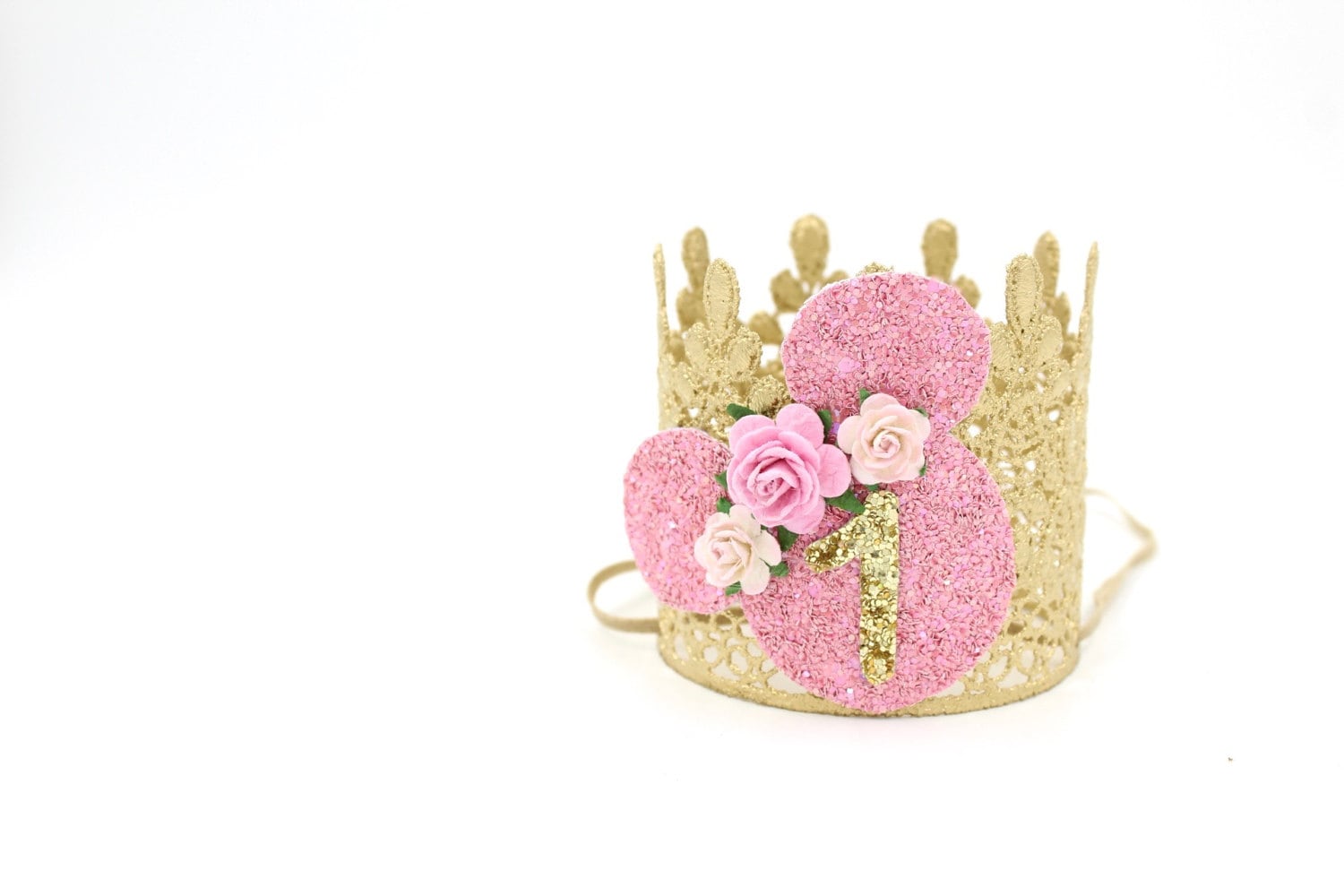 Birthday Mouse pink gold lace mini crown headband | Etsy