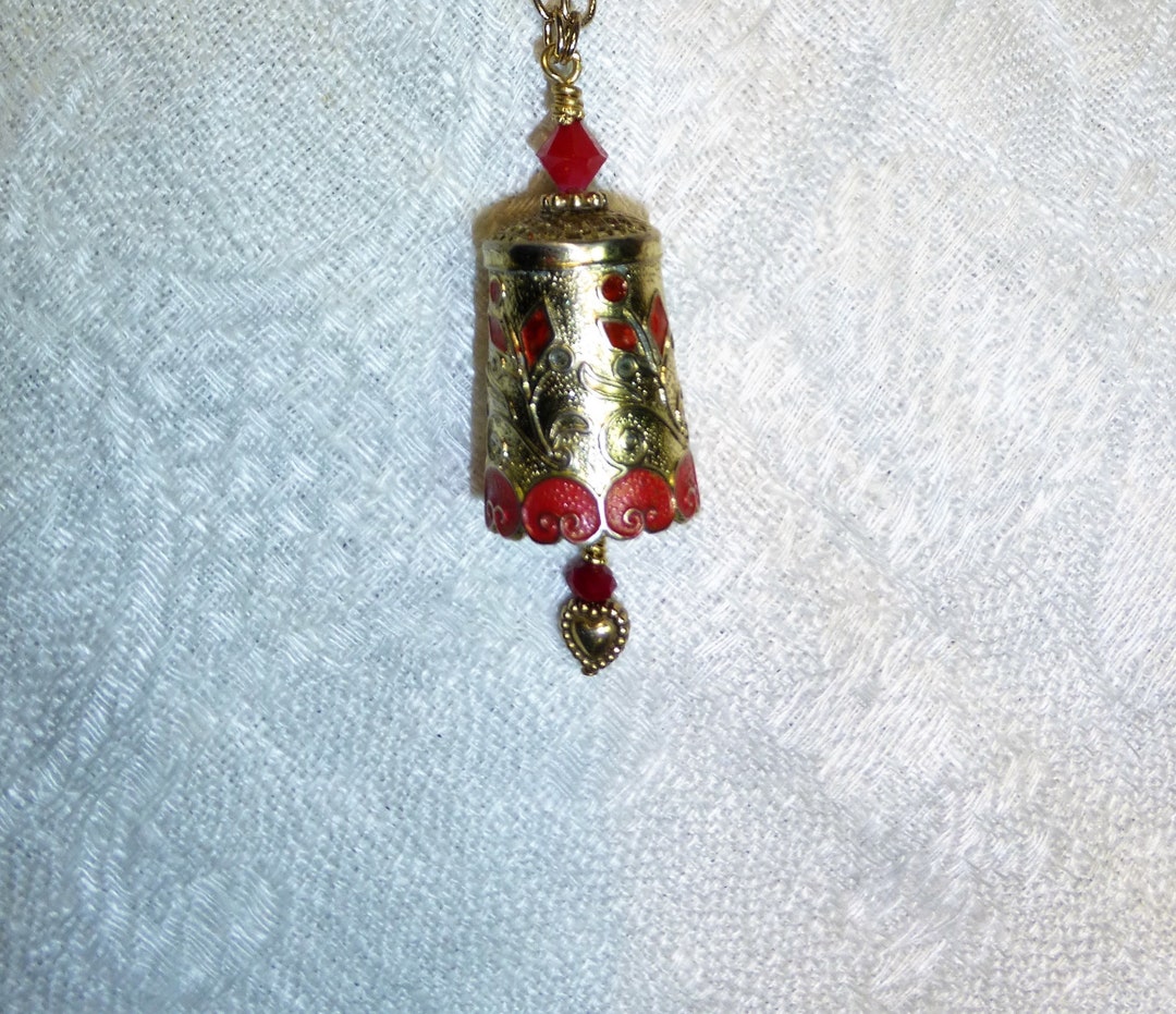 136 Thimble Bell Necklace, Brass Thimble, Hearts - Etsy