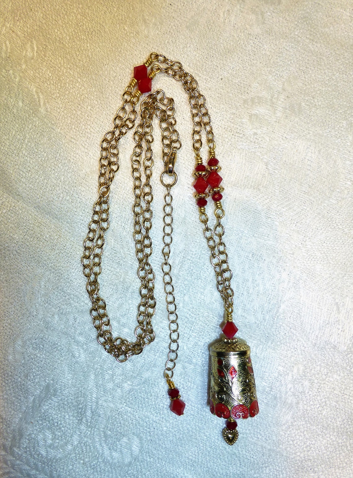 136 Thimble Bell Necklace, Brass Thimble, Hearts - Etsy