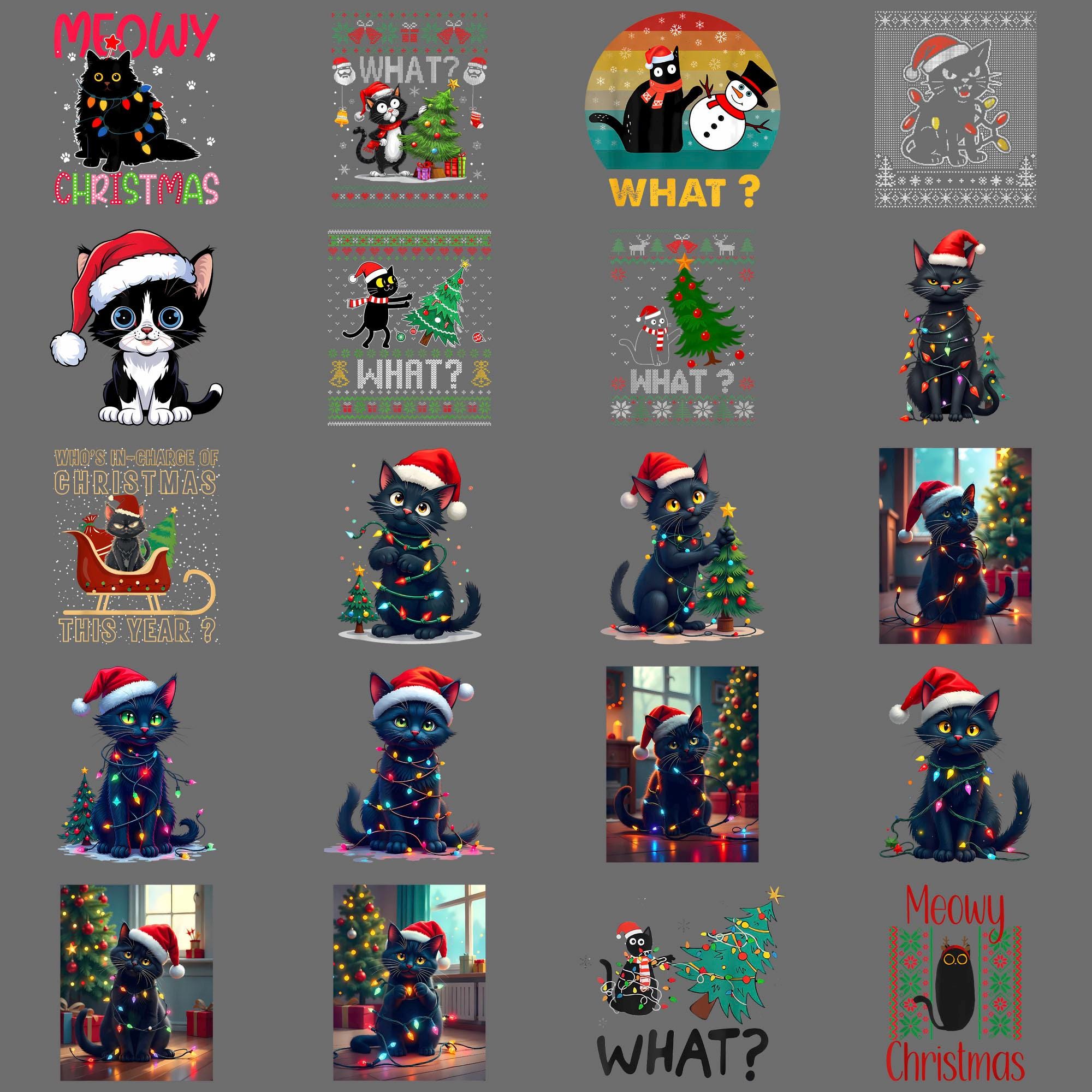 Funny Christmas Cat PNG – Black Cat Xmas Light Pajamas Holiday Humor ...