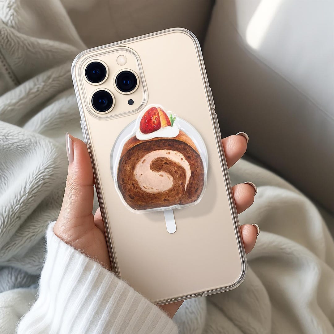 Chocolate Strawberry Swiss Roll Phone Grip, Aesthetic Foodie Magsafe ...