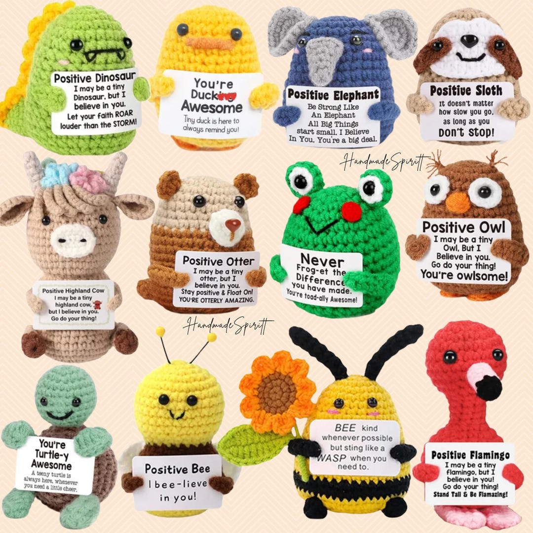 Positive Crochet Animals, Encouragement Gifts, Cute Handmade Crochet ...