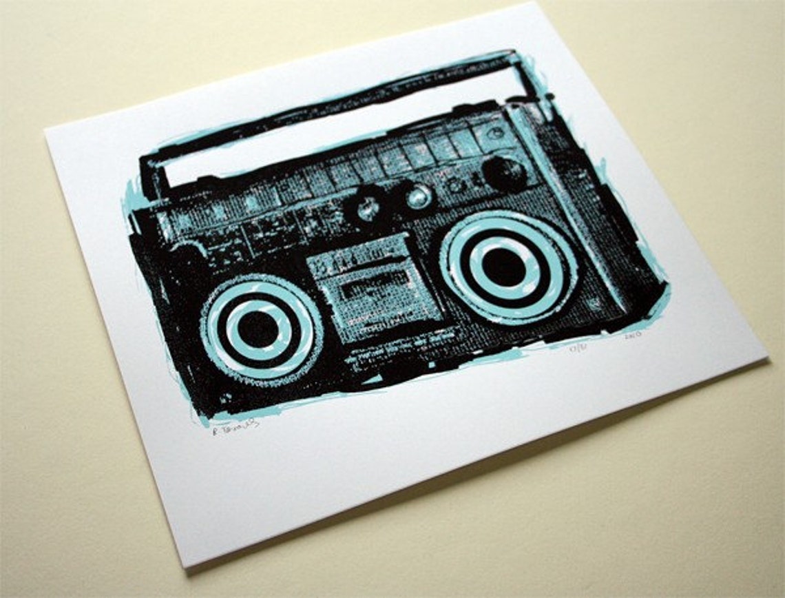 Boom Box Art Print- Hand Printed - Etsy