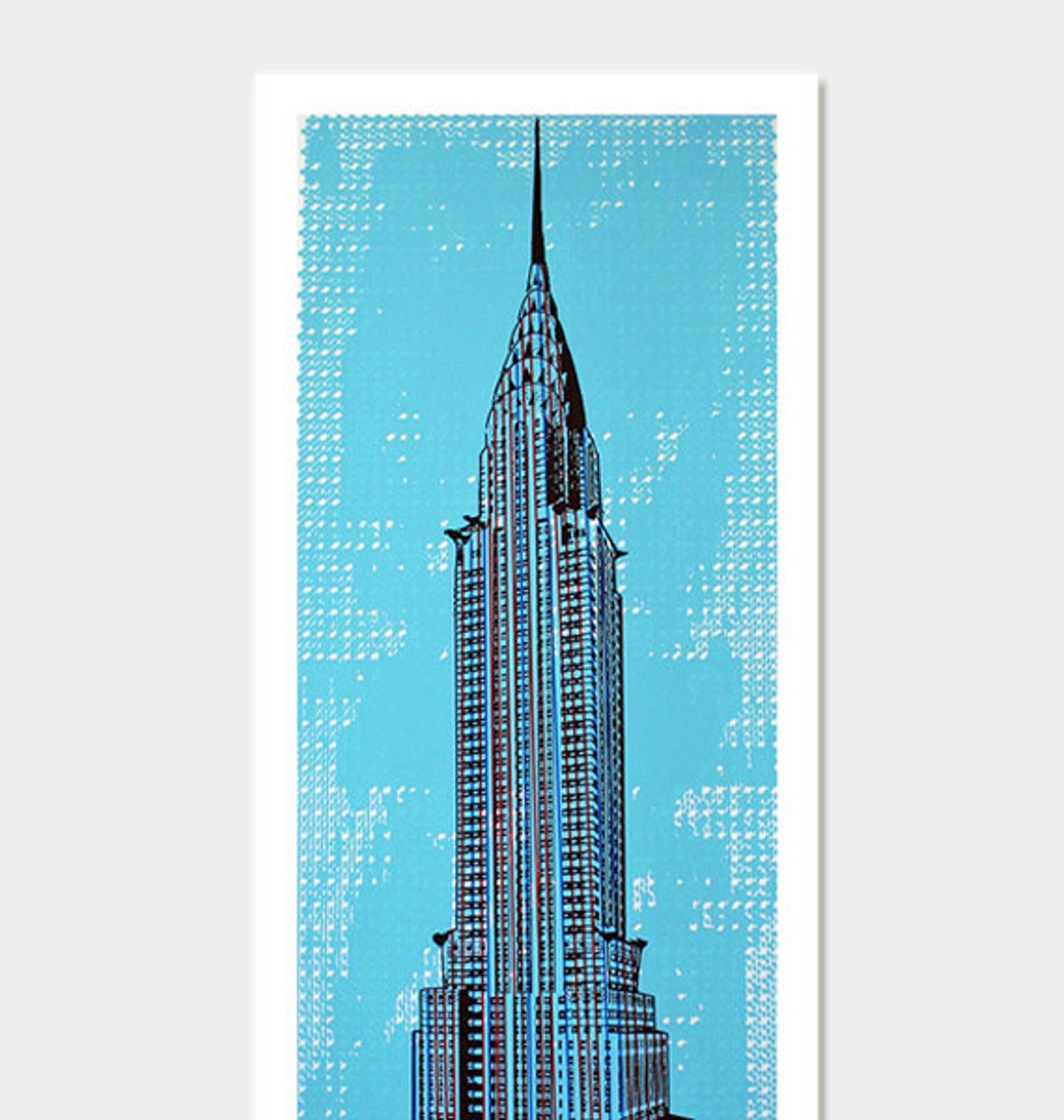 Chrysler Building Art Print Blue Hand Printed - Etsy