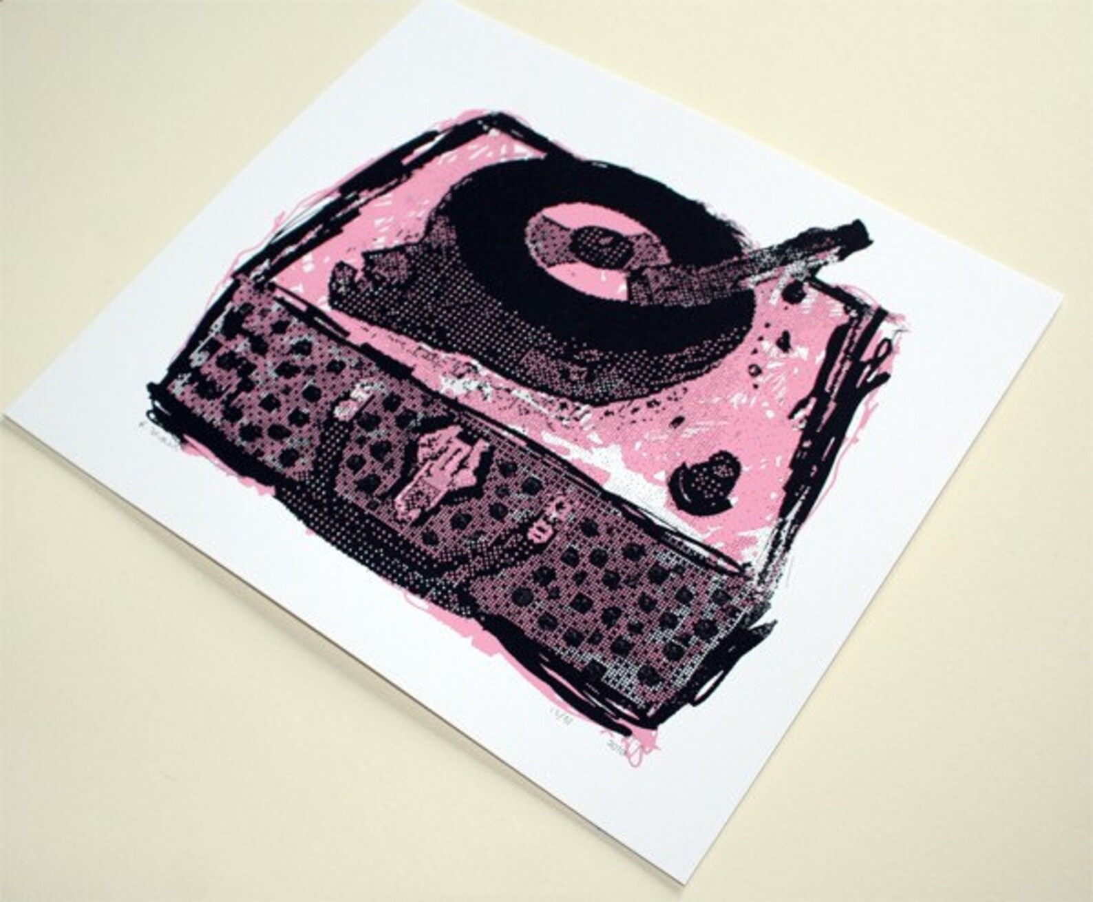 Record Player Art Print - Hand Printed - Etsy